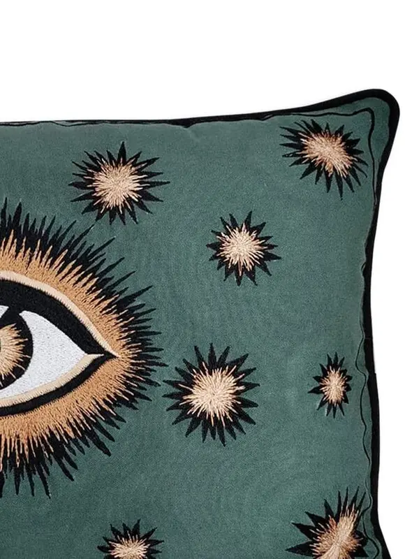 LES-OTTOMANS Eye-motif Embroidered Cushion - Green