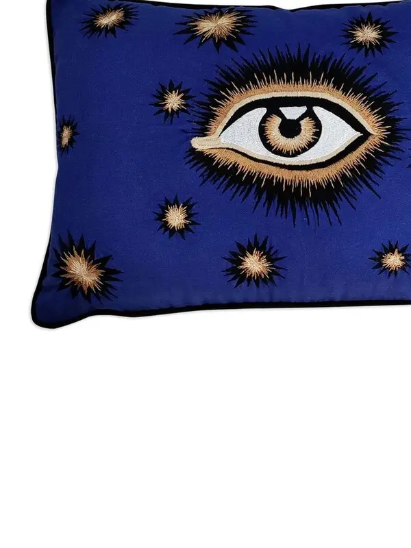LES-OTTOMANS Eye-motif Embroidered Cushion - Blue