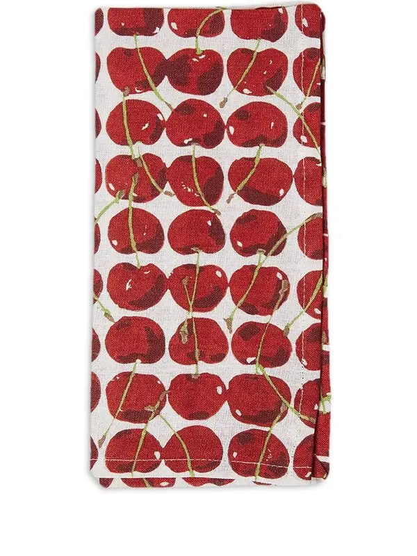 La DoubleJ Cherries Set Of Two Linen Napkins - Red