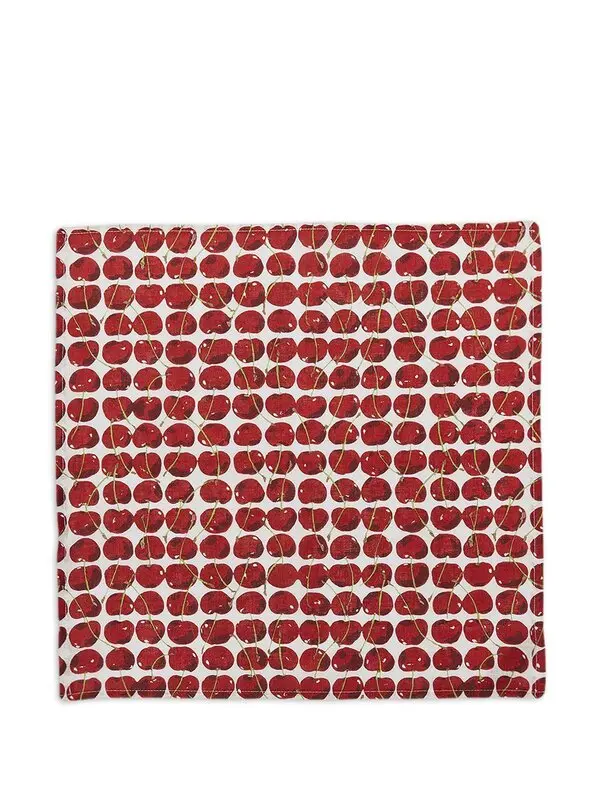 La DoubleJ Cherries Set Of Two Linen Napkins