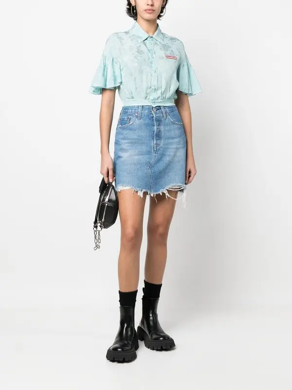 Dsquared2 Floral Jacquard Flounce Sleeve Crop Shirt