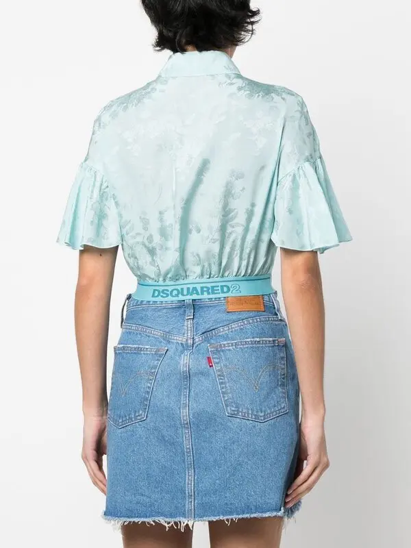 Dsquared2 Floral Jacquard Flounce Sleeve Crop Shirt