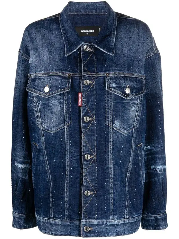 Dsquared2 Rhinestone-embellished Oversized Denim Jacket - Blue