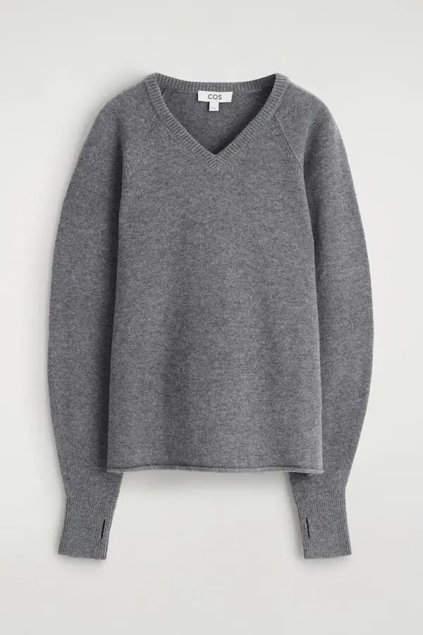 Cos Merino Wool V-neck Jumper - Dark Grey
