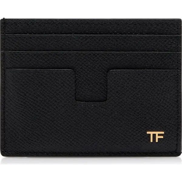 TOM FORD T-line Small Grain Calfskin Leather Card Holder - Black