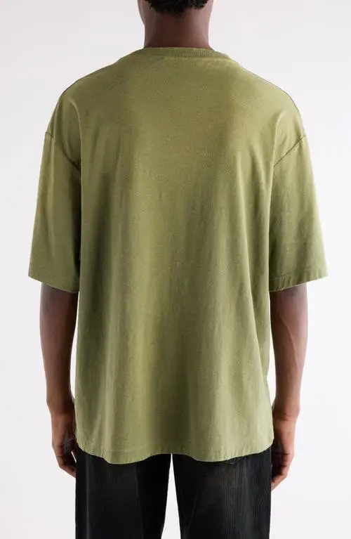 Acne Studios 1996 Logo Distressed Cotton & Hemp Graphic Tee - Olive Green