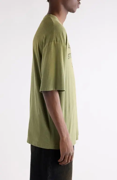 Acne Studios 1996 Logo Distressed Cotton & Hemp Graphic Tee - Olive Green