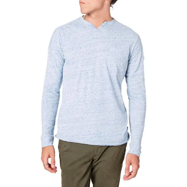 Good Man Brand Victory Slim Fit Notch Neck Long Sleeve T-shirt - Blue Heather
