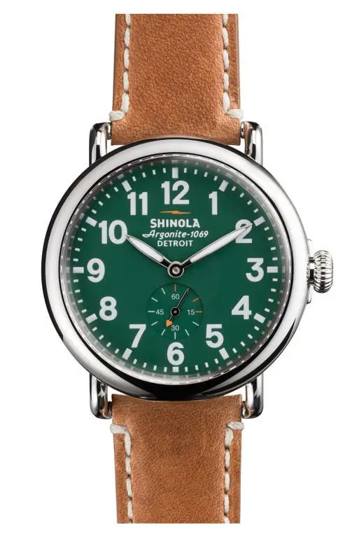Shinola The Runwell Leather Strap Watch - Brown/green