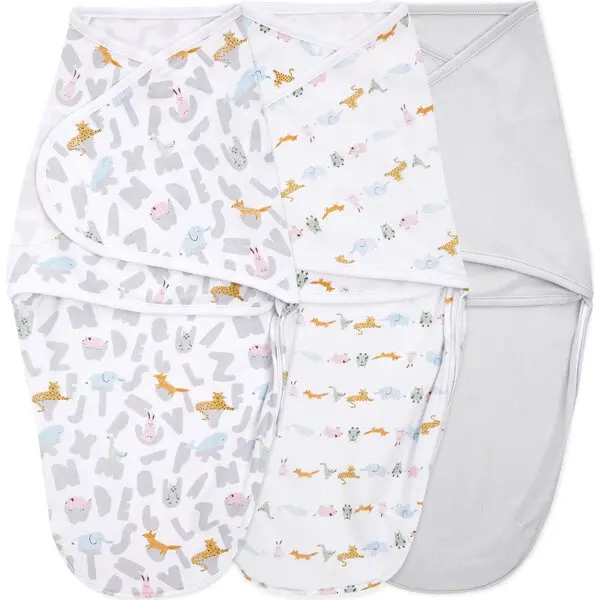 ADEN + ANAIS Aden & Anais Essentials Wrap Swaddleset Of 3 - Alphabet Animals Grey