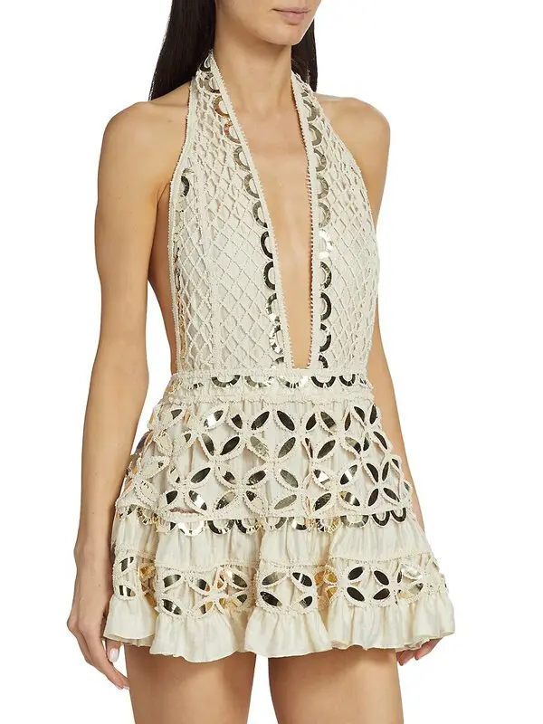 knee length dresses for ladies Printed Halter Neck Mini Dress With Gold Accessory Details – RAISA VANESSA  INT main image 0