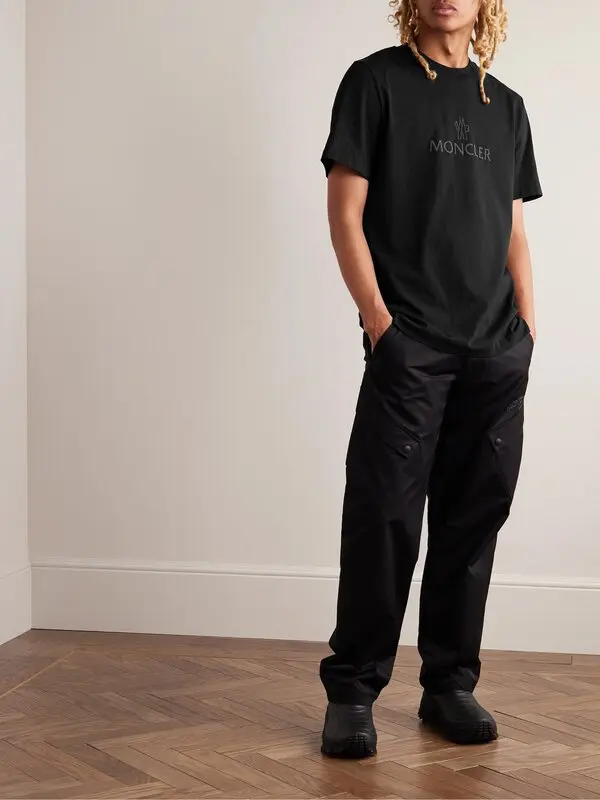 Moncler Mesh-trimmed Logo-print Cotton-jersey T-shirt