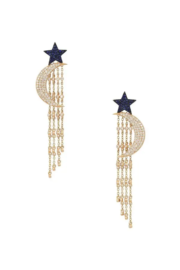 Siena Jewelry Star Moon Earrings - 14k Yellow Gold  Diamond  & Sapphire