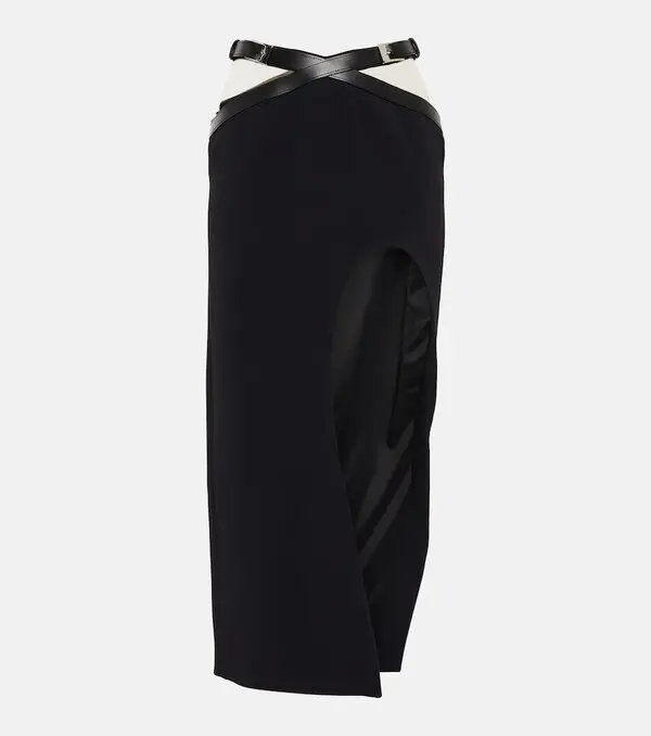 David Koma Leather-trimmed Midi Skirt