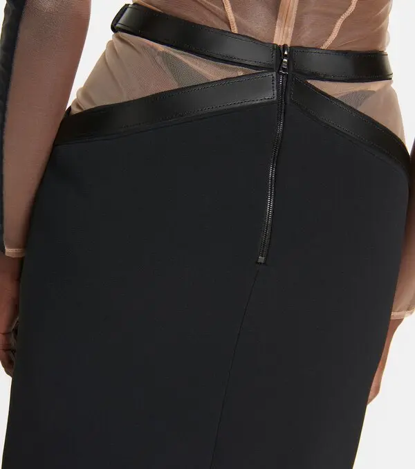 David Koma Leather-trimmed Midi Skirt