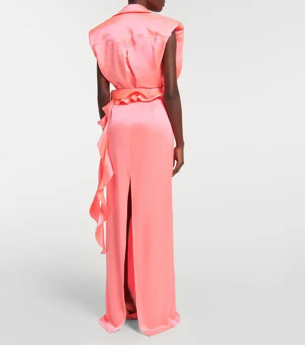 David Koma Ruffle Satin Wrap Gown