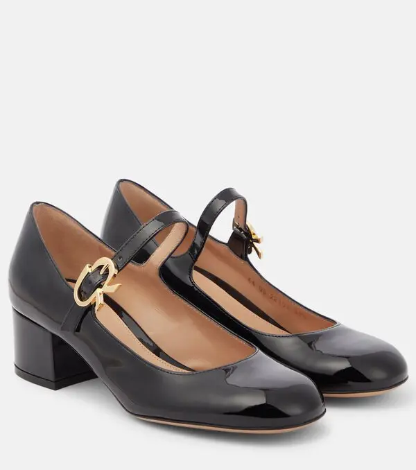 GIANVITO ROSSI Ribbon Patent Leather Mary Jane Pumps - Black