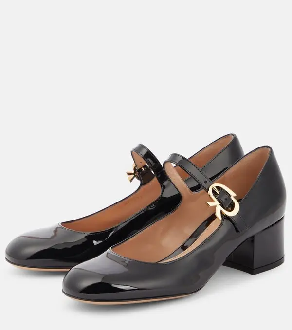 GIANVITO ROSSI Ribbon Patent Leather Mary Jane Pumps - Black