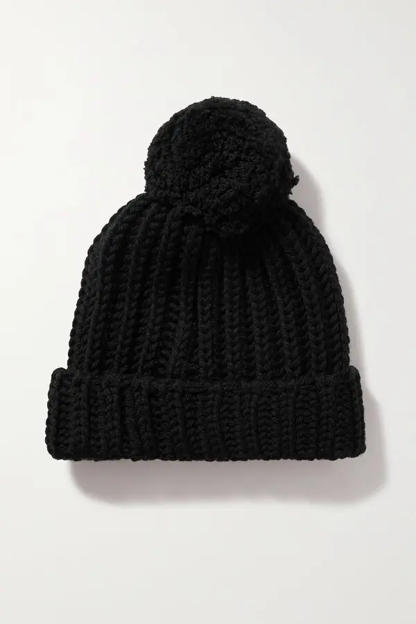 Gucci Black ribbed knit wool Pom-Pom Beanie size small Gucci Pompom-Embellished Ribbed Wool Beanie - Black  main image 4