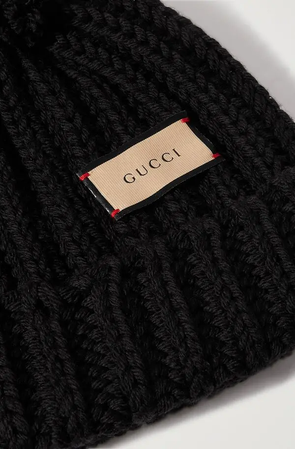 Gucci Ribbed Knit Pom Pom Pompom Beanie Black Gucci | Accessories | Gucci Knit Hat Black | Poshmark main image 3