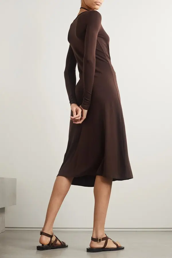 brynn ruched midi dress Reformation Brynn V-Neck Midi Dress