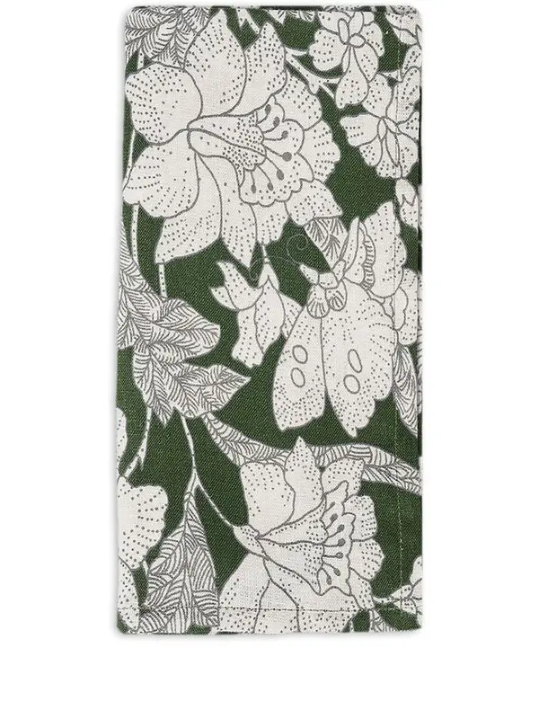 La DoubleJ Lilium Avorio Set Of Two Napkins - Green