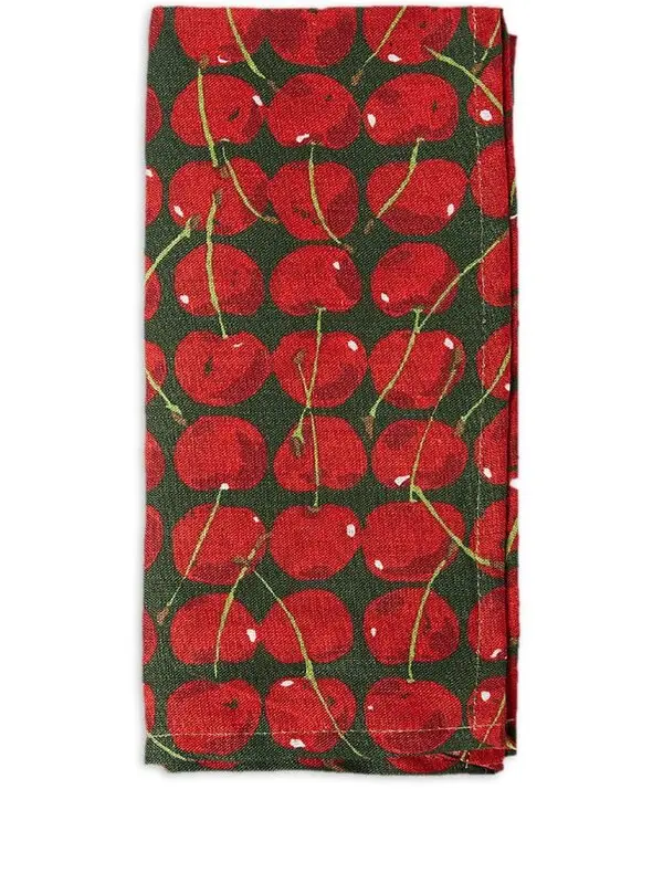La DoubleJ Cherries Verde Set Of Two Napkins - Green