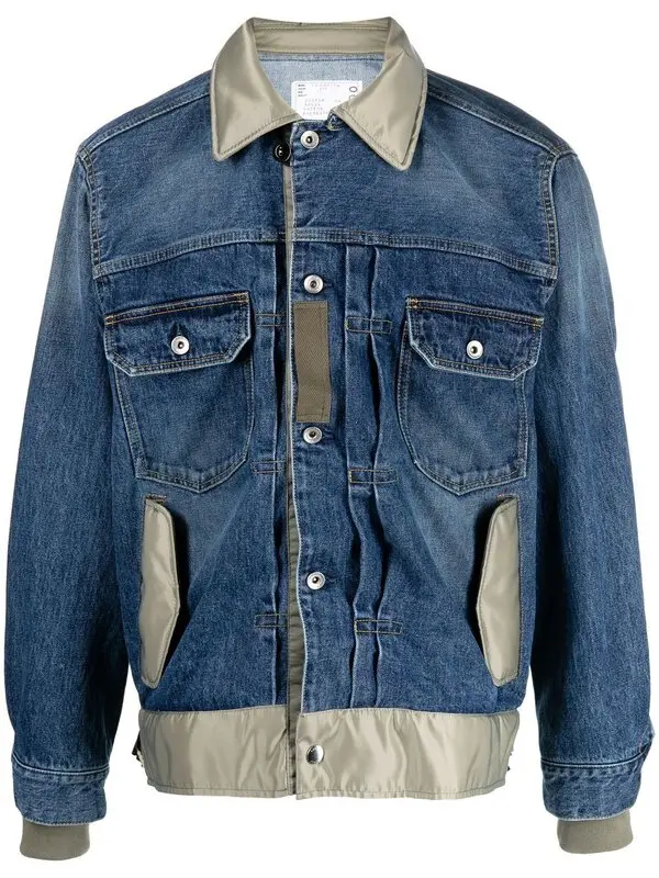 Sacai Contrasting-collar Denim Jacket - Blue