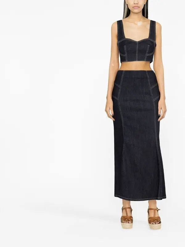 Alberta Ferretti Cropped Bustier Top With Contrast Stitching