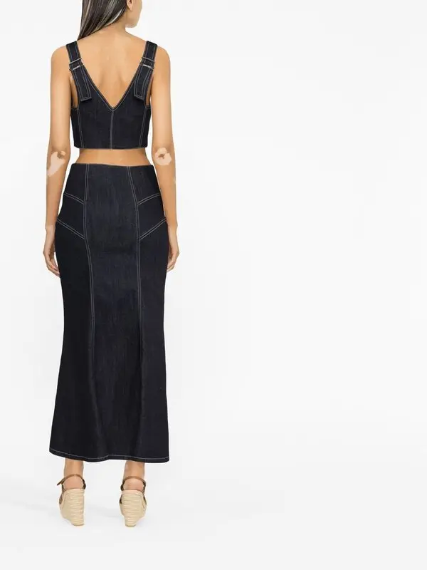 Alberta Ferretti Cropped Bustier Top With Contrast Stitching