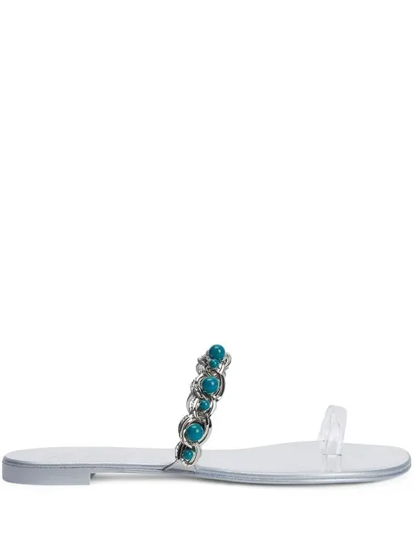 GIUSEPPE ZANOTTI Marguerithe Gem-stone Flat Sandals - Silver