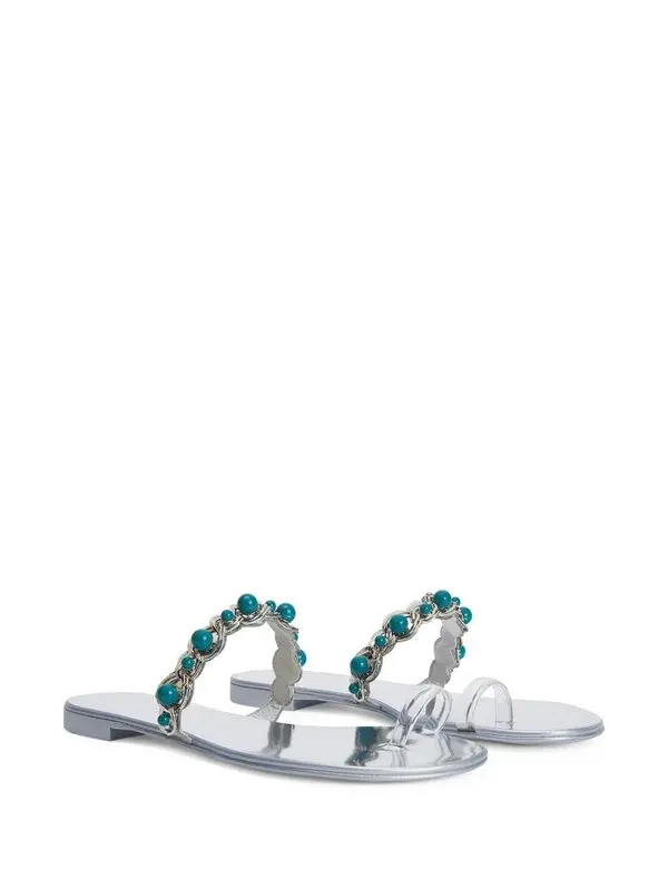 GIUSEPPE ZANOTTI Marguerithe Gem-stone Flat Sandals - Silver