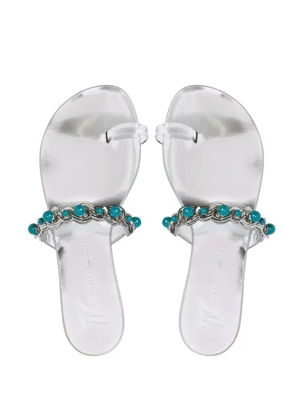 GIUSEPPE ZANOTTI Marguerithe Gem-stone Flat Sandals - Silver