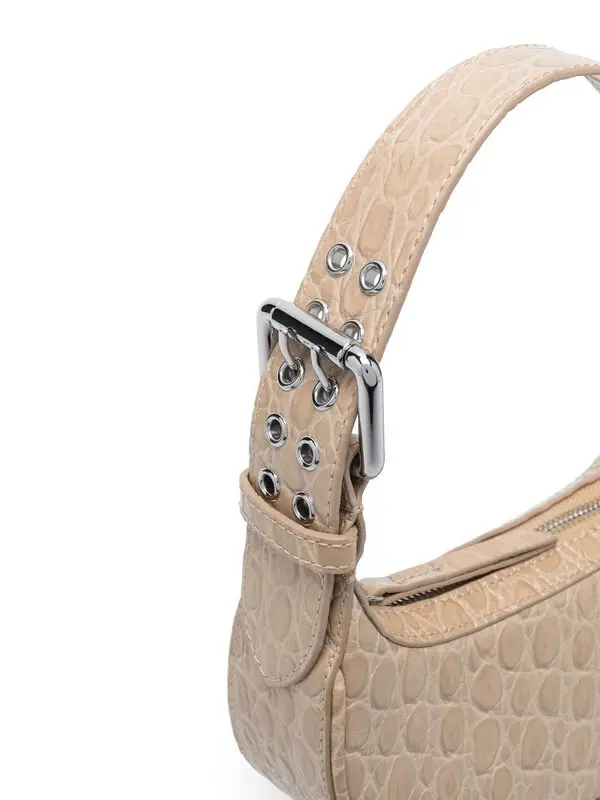By Far Mini Soho Crocodile-embossed Shoulder Bag - Neutrals