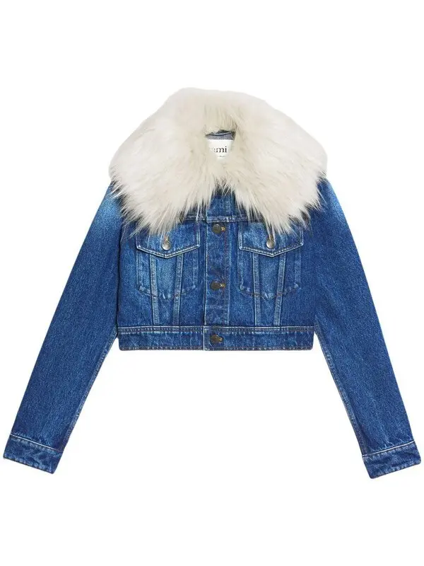 Ami Furry Collar Denim Jacket