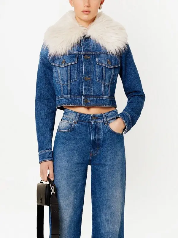 Ami Furry Collar Denim Jacket