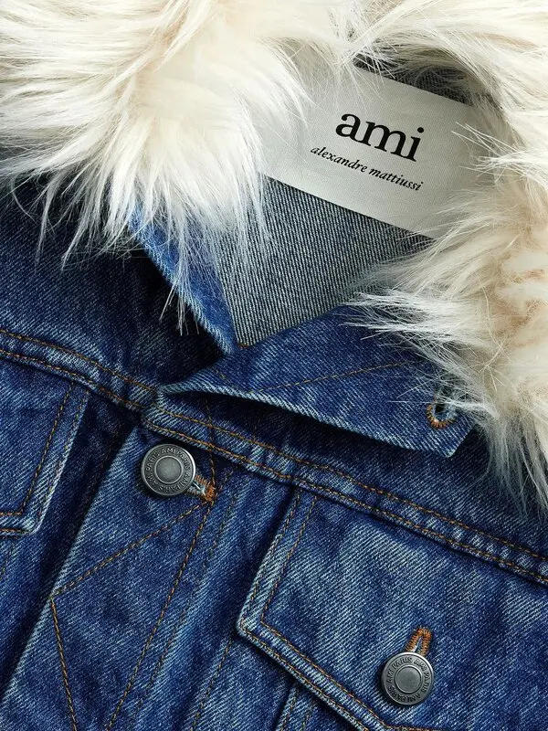 Ami Furry Collar Denim Jacket