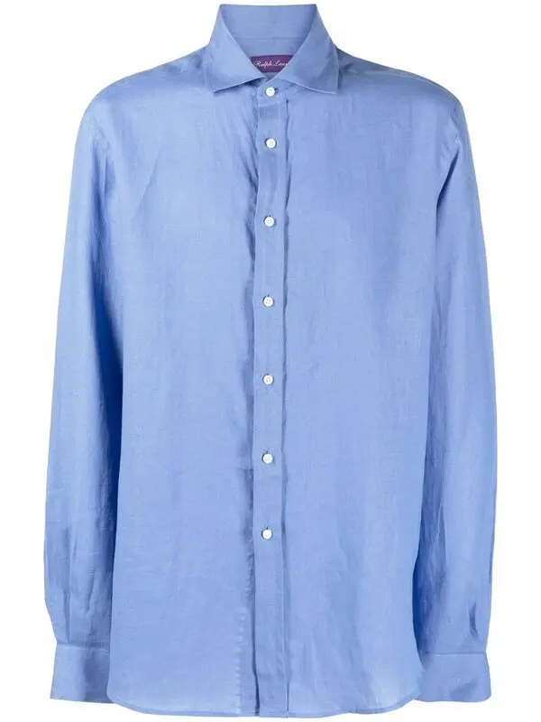 Ralph Lauren Purple Label Long-sleeved Linen Shirt - Blue