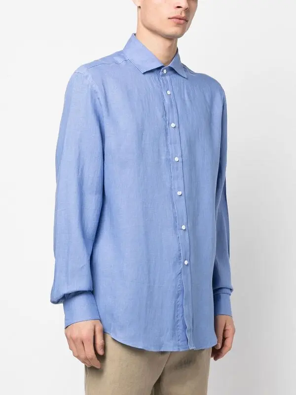 Ralph Lauren Purple Label Long-sleeved Linen Shirt - Blue