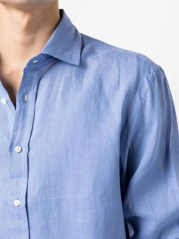 Ralph Lauren Purple Label Long-sleeved Linen Shirt - Blue
