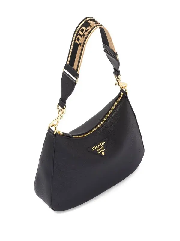 Prada Triangle Logo Shoulder Bag - Black | Editorialist