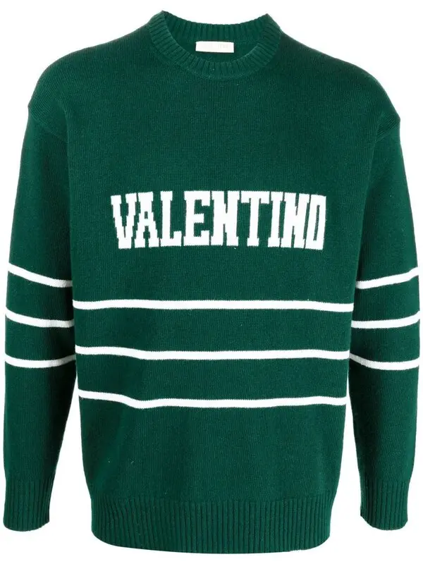 Valentino Garavani Logo-intarsia Crew-neck Jumper - Green