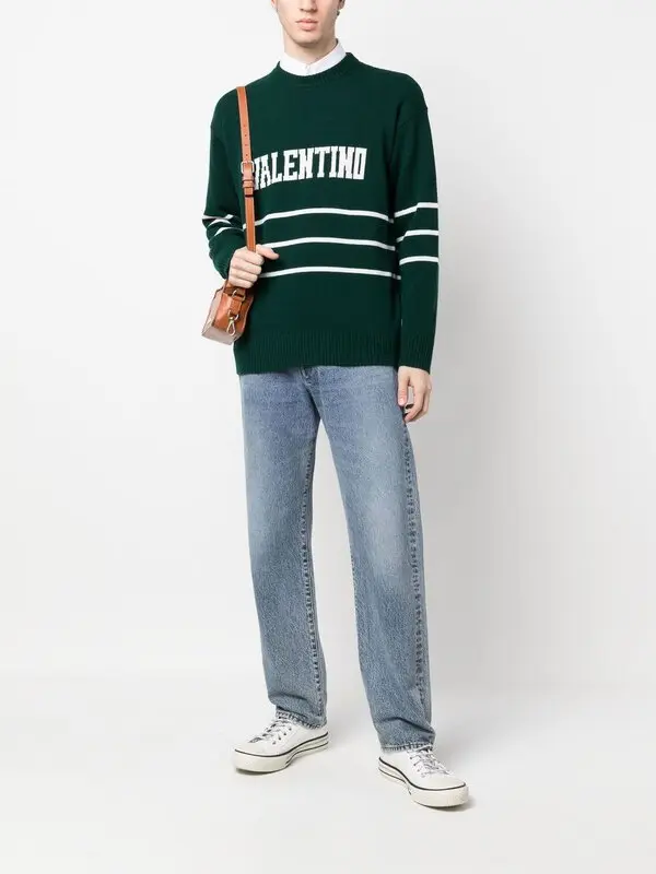 Valentino Garavani Logo-intarsia Crew-neck Jumper - Green