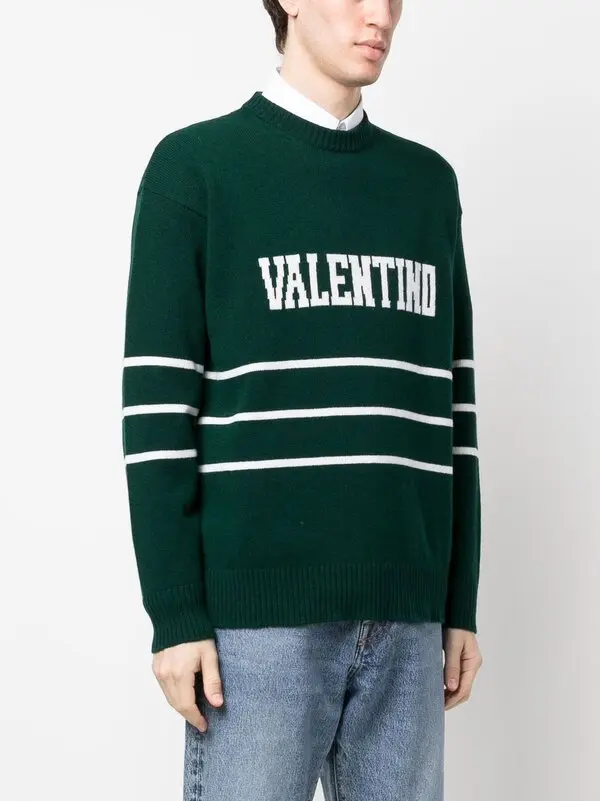 Valentino Garavani Logo-intarsia Crew-neck Jumper - Green