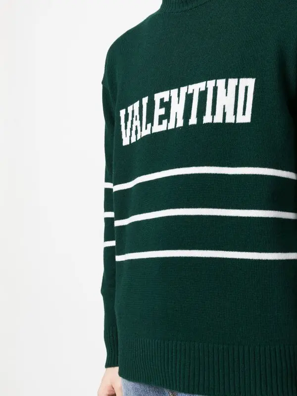 Valentino Garavani Logo-intarsia Crew-neck Jumper - Green