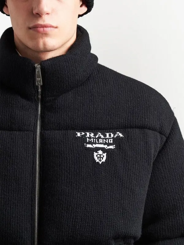 Prada Intarsia-Knit Zipped Padded Jacket - Black | Editorialist