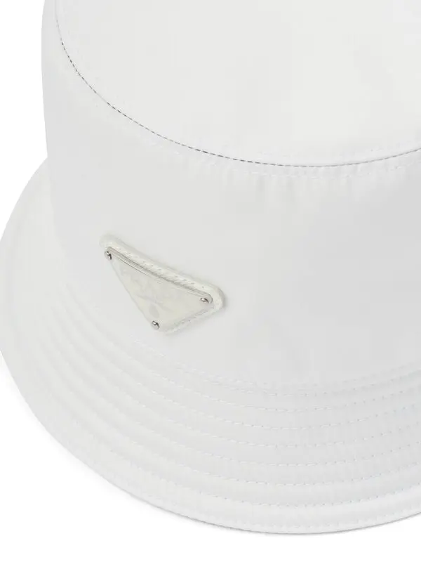 Prada Bucket Hat With Triangle Logo - White