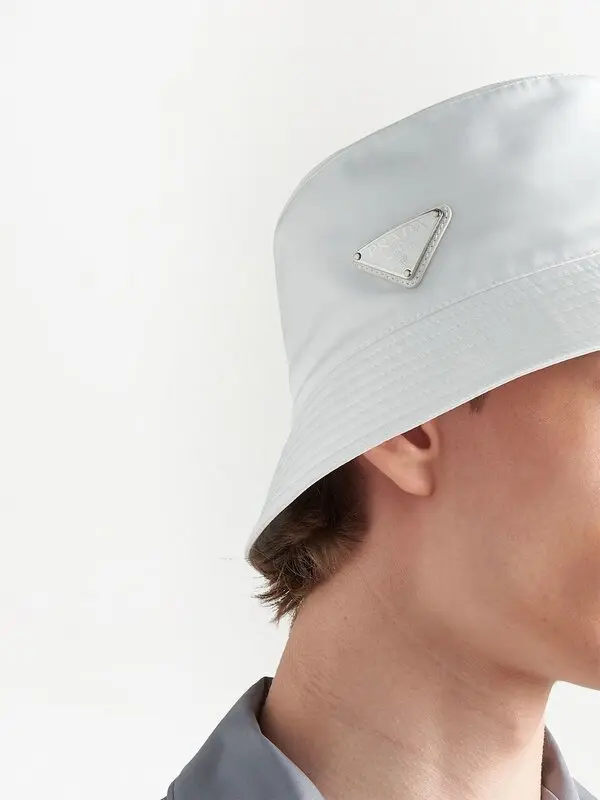 Prada Bucket Hat With Triangle Logo - White