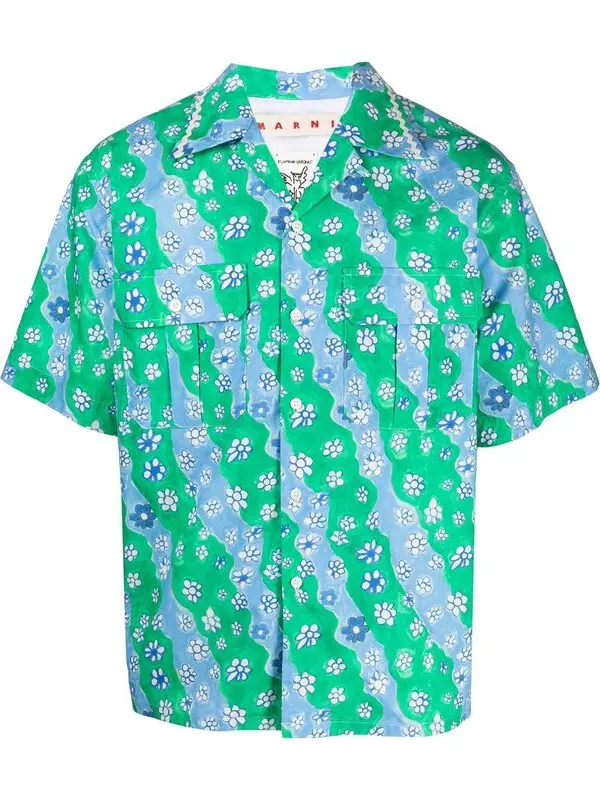 Marni Floral-print Short-sleeved Shirt - Green