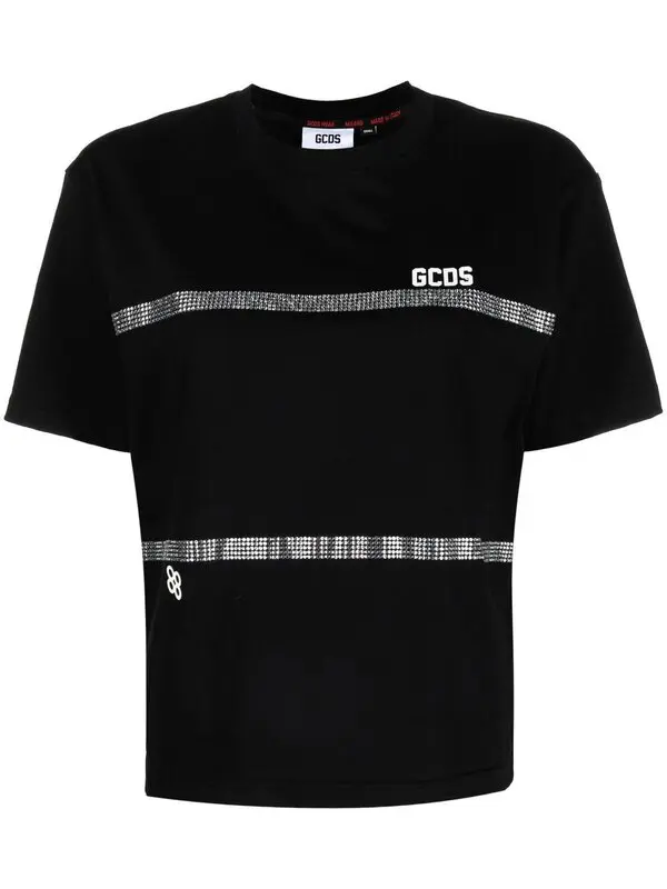 Gcds Rhinestone-striped T-shirt - Black